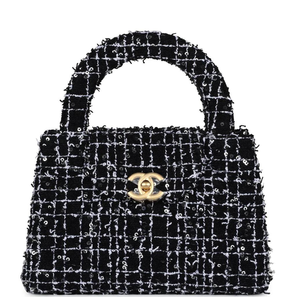 Chanel Mini Kelly Bag Black Sequin Tweed